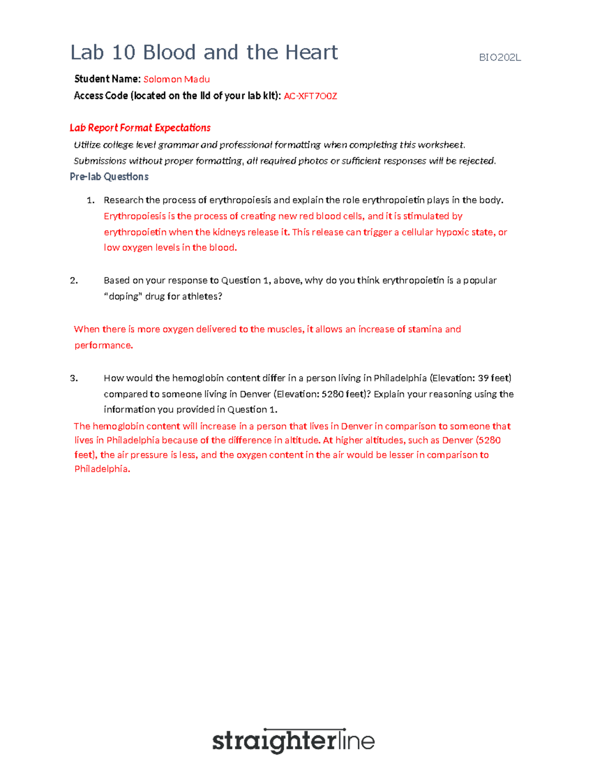 BIO202L Lab 10 Final Report: Investigating Erythropoiesis and Heart ...