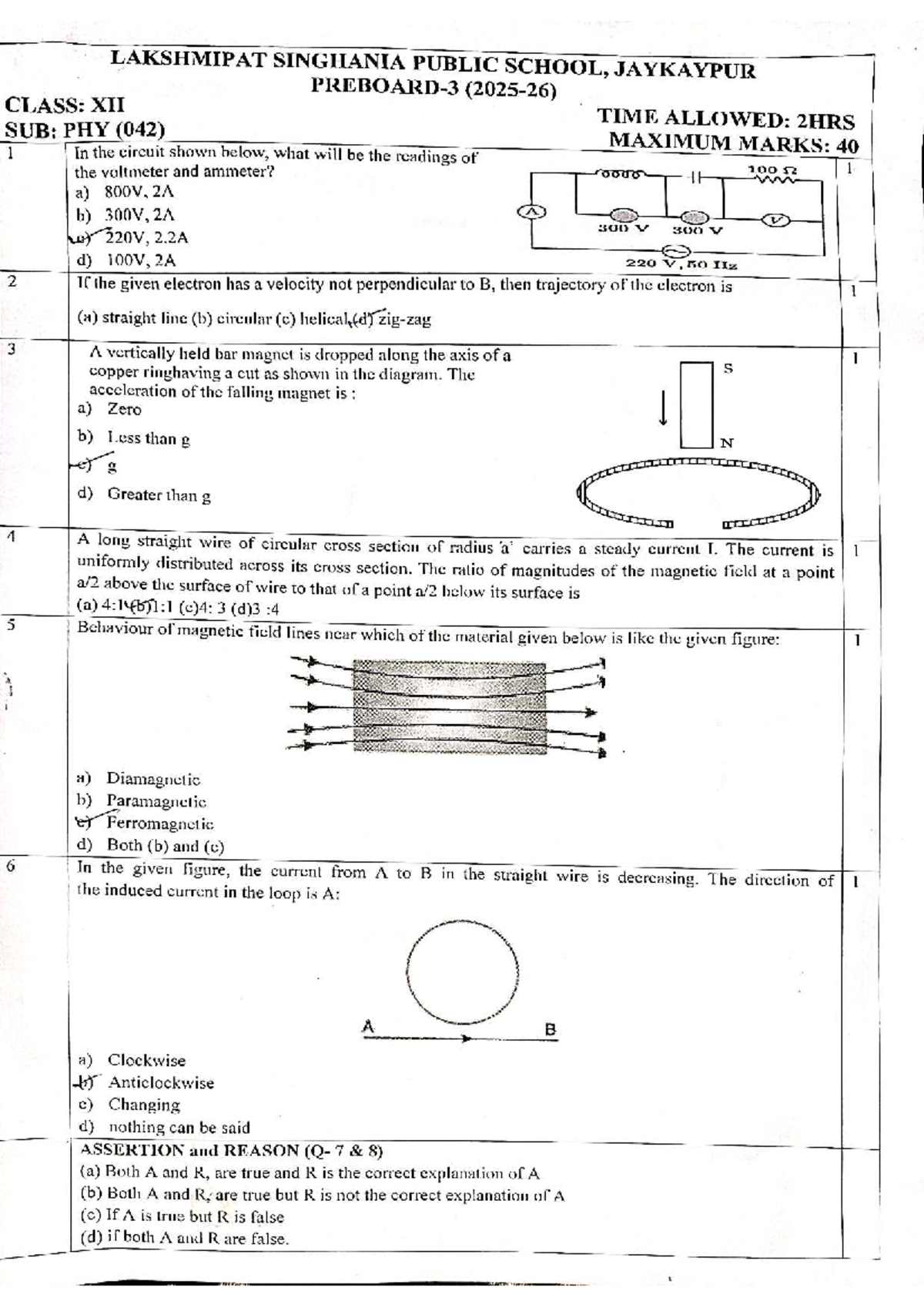 LAKSHMIPAT SINGHANIA PUBLIC SCHOOL, JAYKAYPUR CLASS XII PHYSICS (042 ...