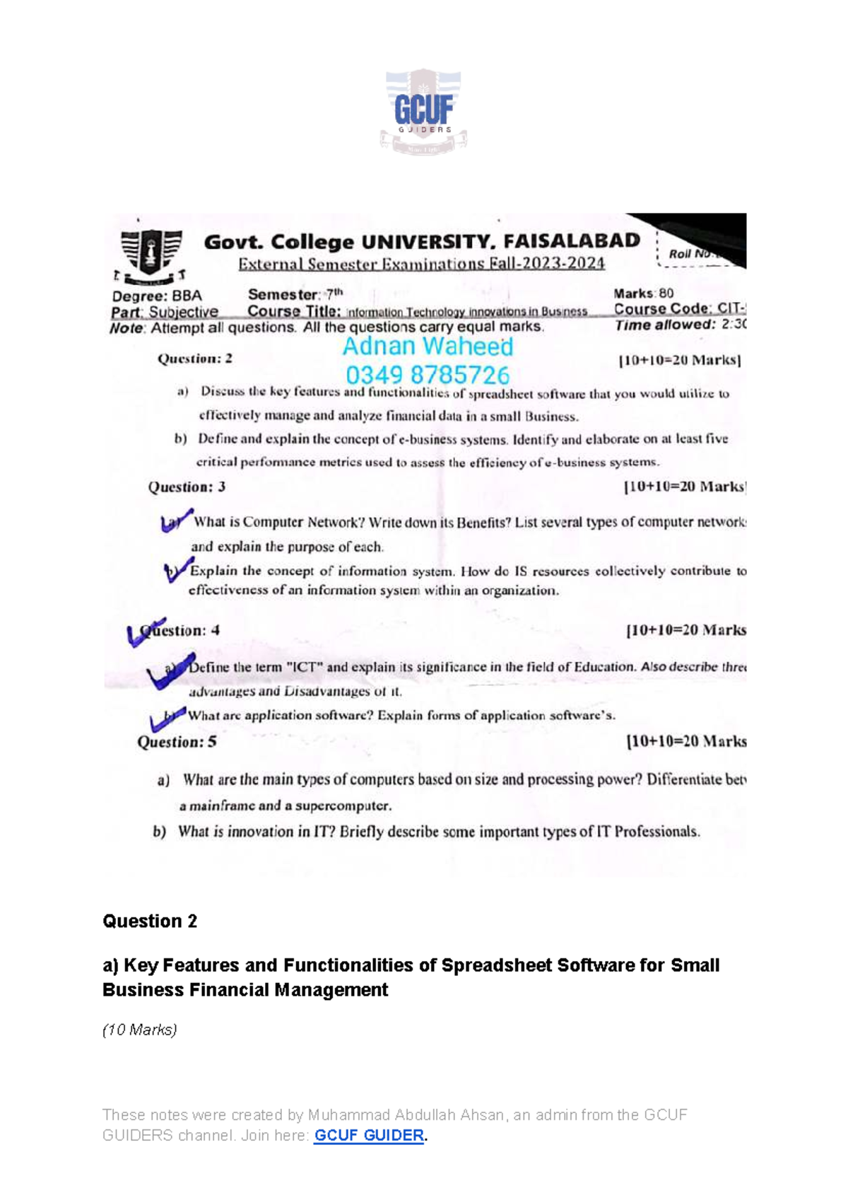 CIT-508: Key Features of Spreadsheet Software for Small Business ...