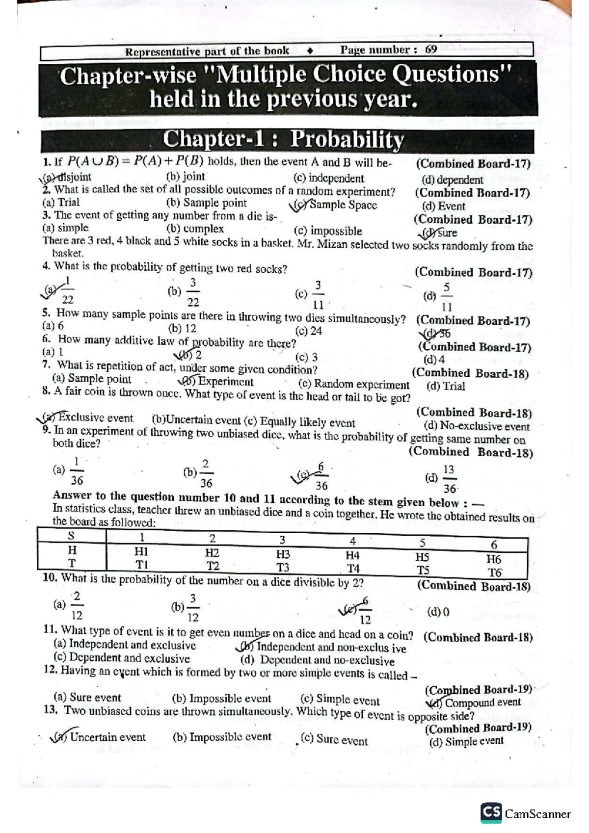 Probability MCQ Full - Material for HSC Practice (CS) - Studocu