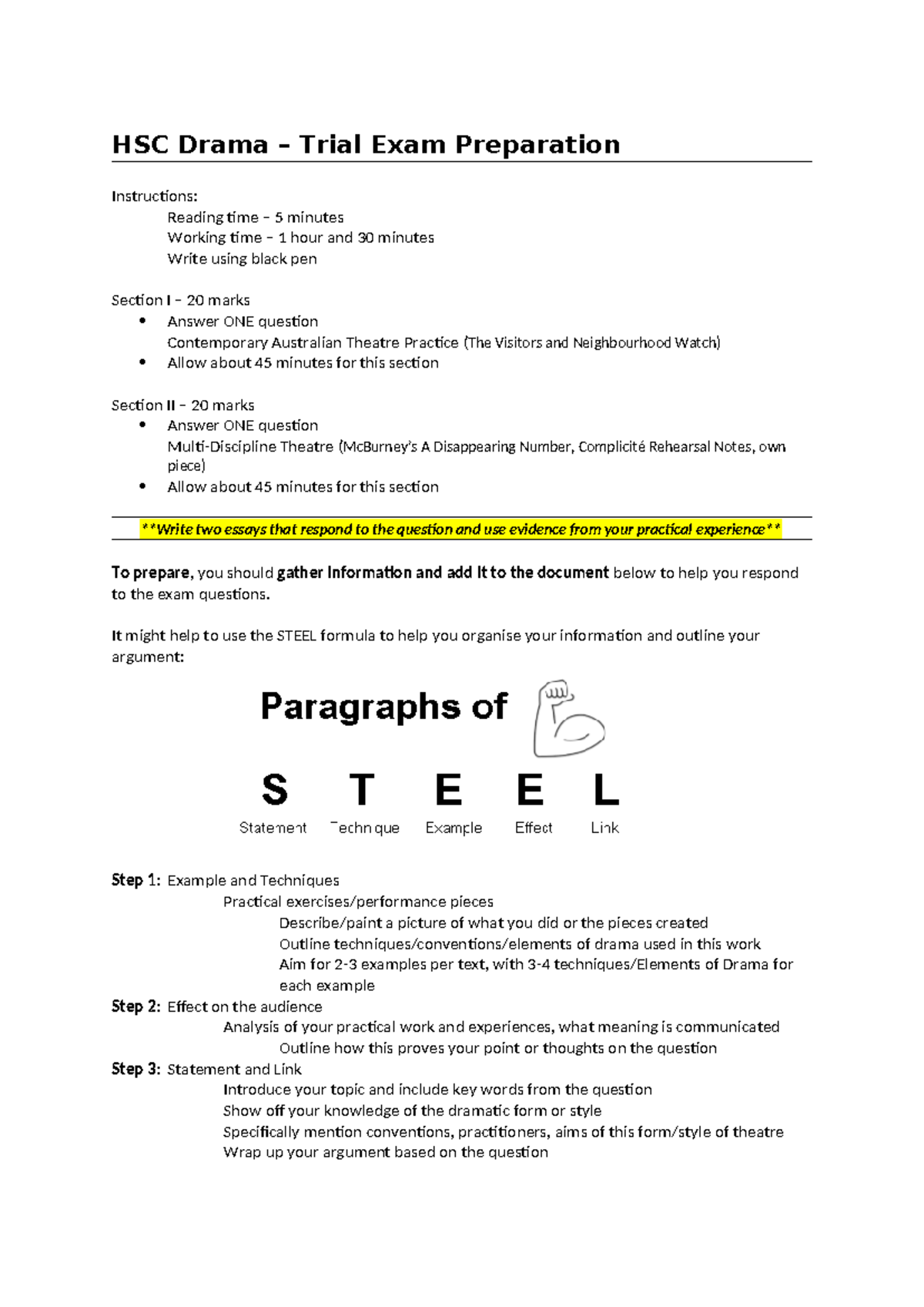 HSC Drama Trial Exam Prep: Contemporary Theatre Practices 2025 - Studocu