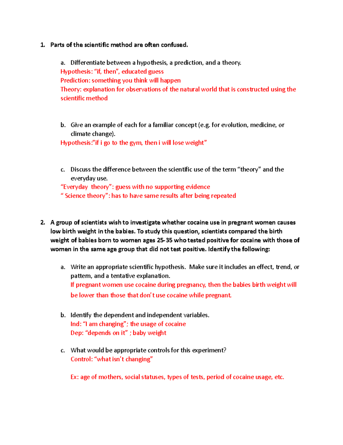 Bio 1 PLTL Summer 24 Week 1 Study Guide on Scientific Method ...