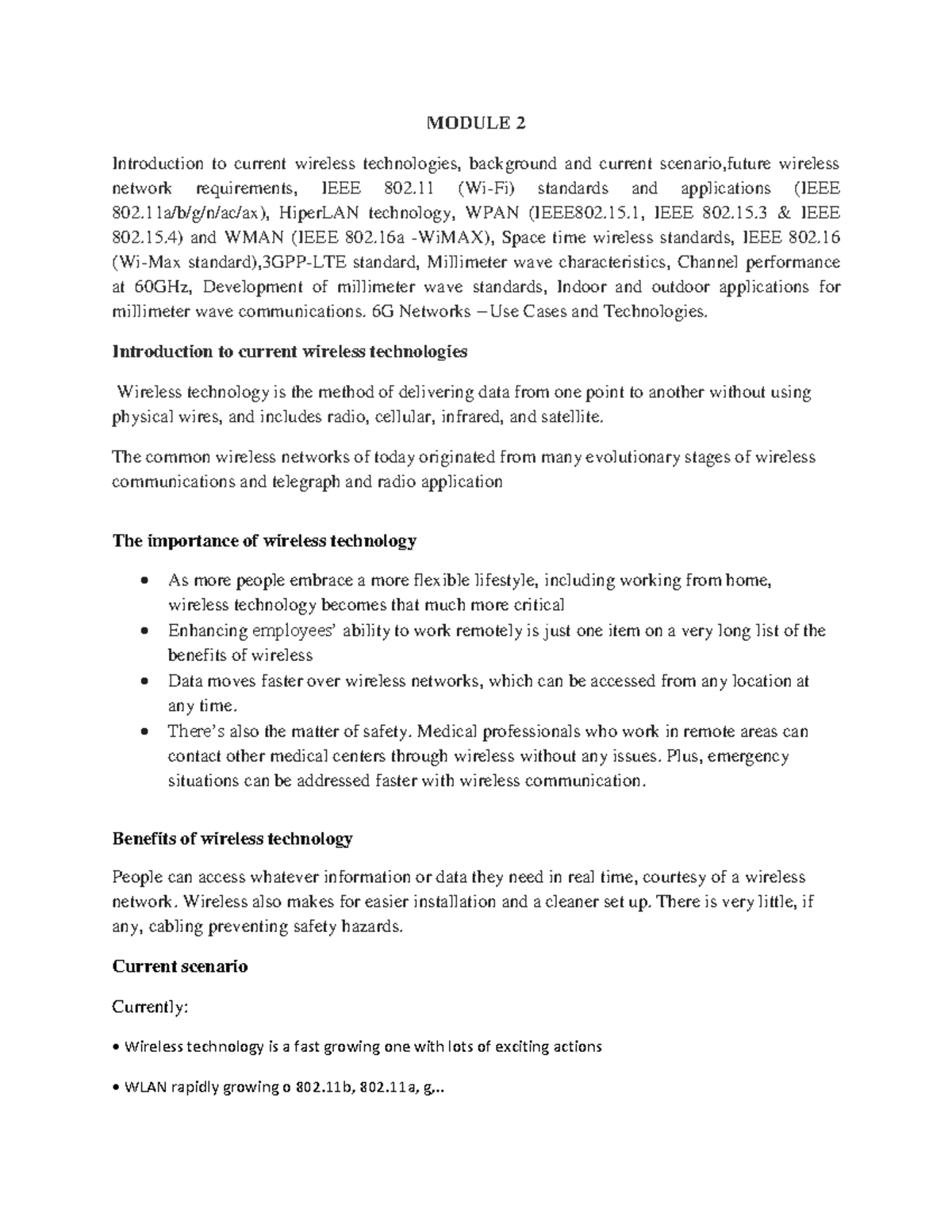 Module 2: Overview of Wireless Technologies, Standards, and Future ...