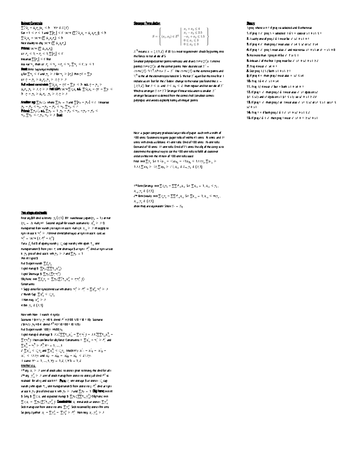 Cheat Sheet Final Exam - Robust Constrain ∑"𝑤$ ! + ∆ ! 𝑧 ! (𝑥 ! ≤ 𝑏 ∀𝑧 ...