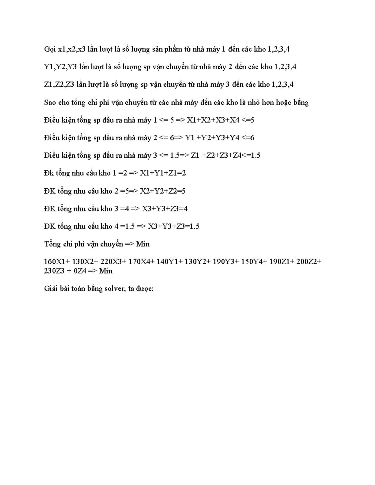 Bài tập Metro Water - Solver Chi phí Vận Chuyển Tối Thiểu - Studocu