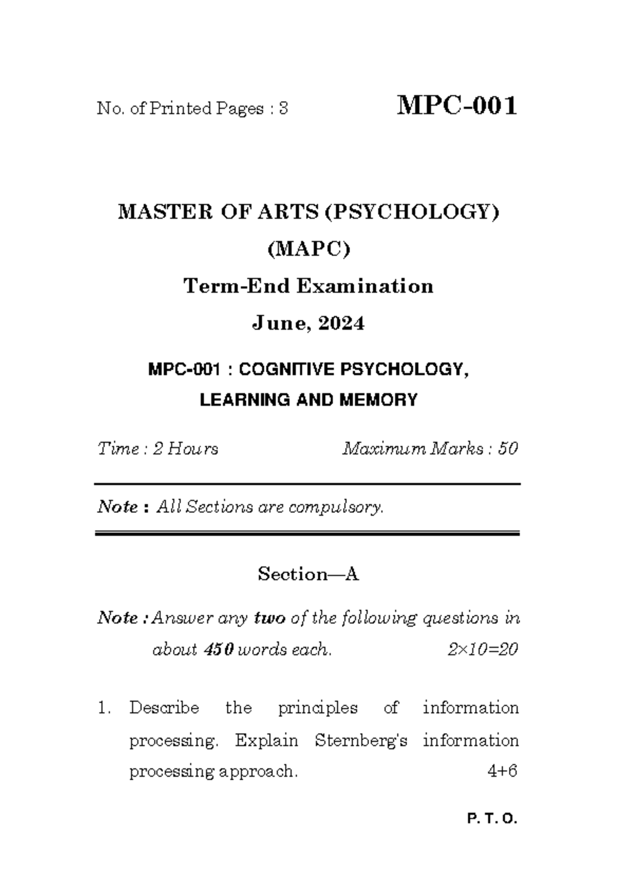 MPC-001 - Cognitive Psychology Exam Notes: Learning & Memory Insights ...