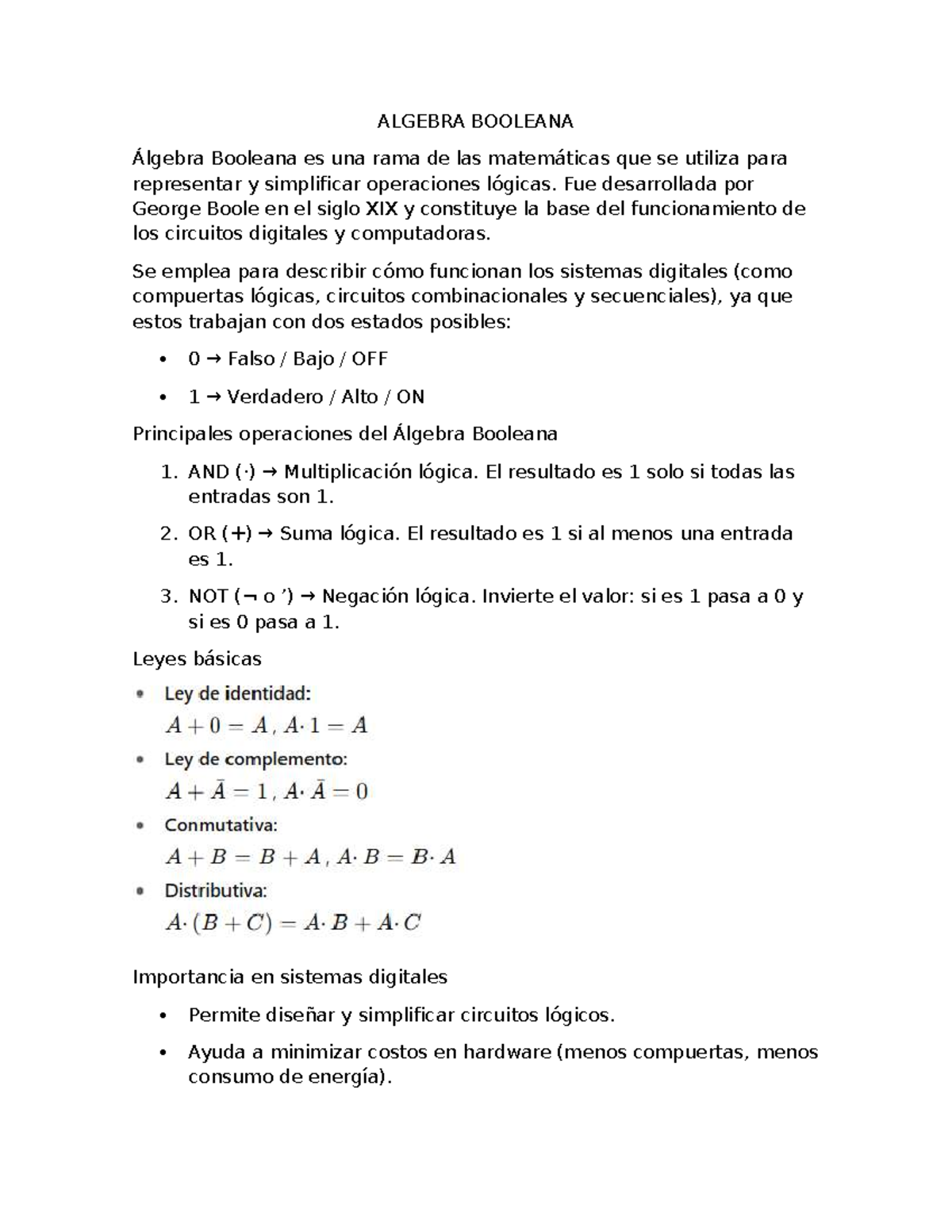 ALGEBRA BOOLEANA: Fundamentos y Teoremas Esenciales - Studocu