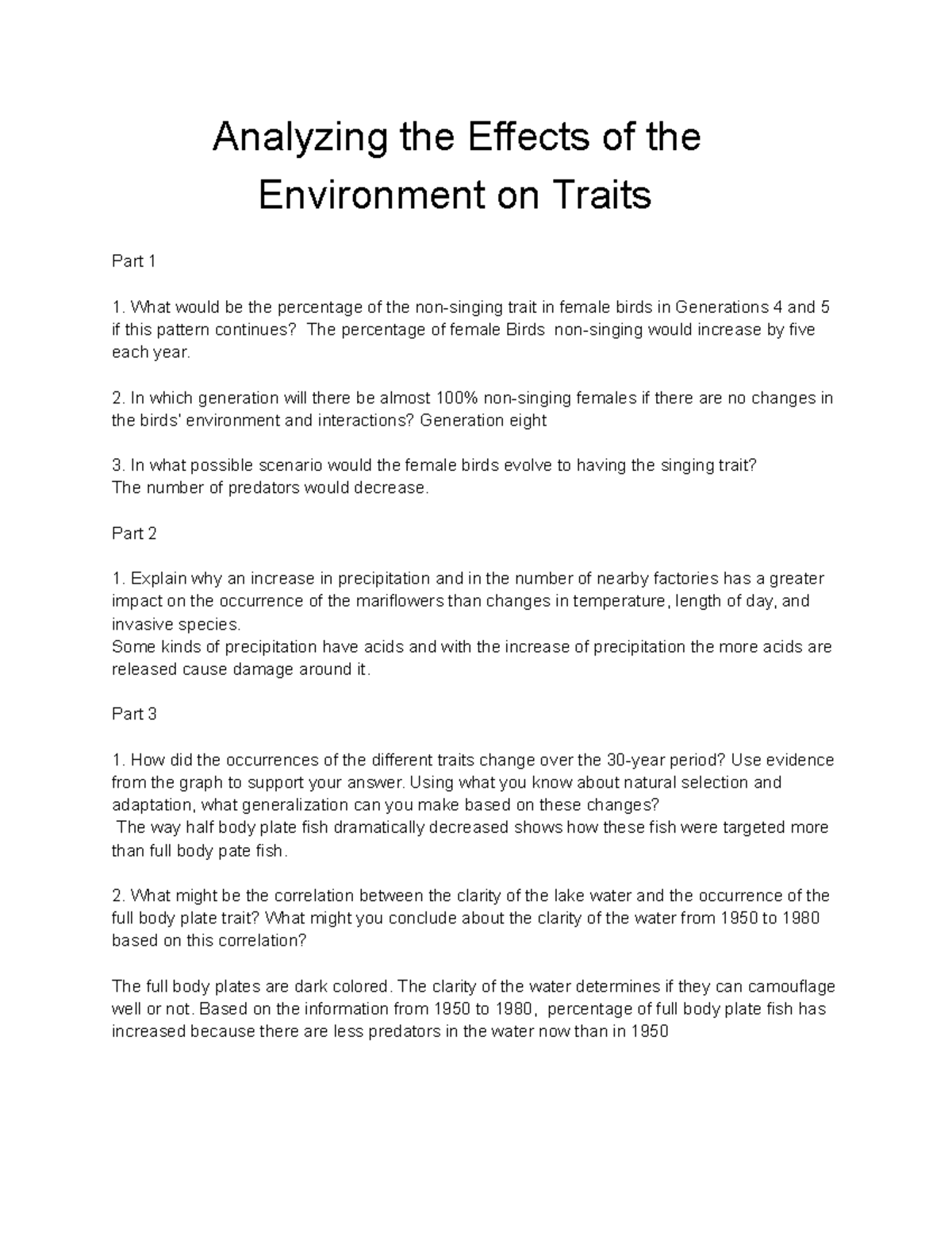 Project Analysis: Environmental Effects on Traits in Generations 4-8 ...