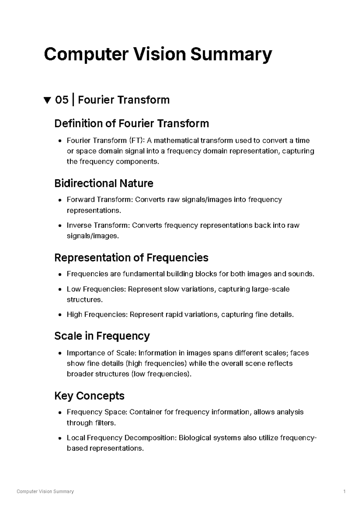 Computer Vision Summary: Fourier Transform & Gabor Filters Insights ...
