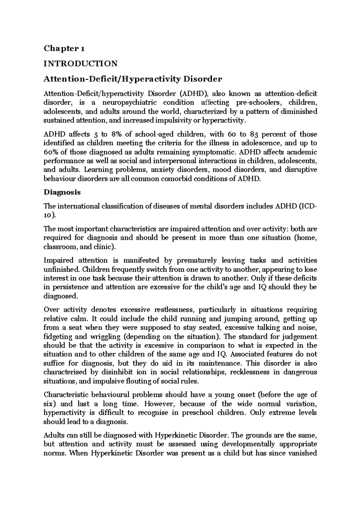 ADHD report case study - Chapter 1 INTRODUCTION Attention-Deficit ...