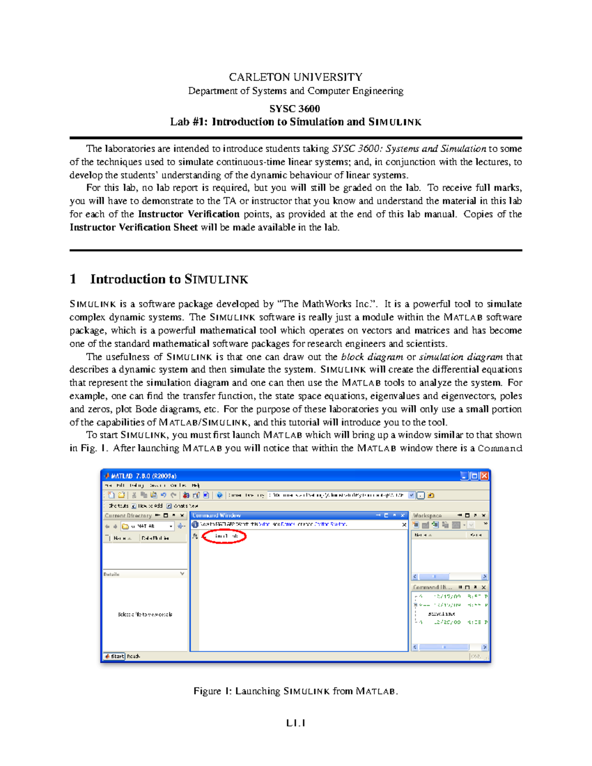 SYSC3600-Lab1: Intro to Simulation & SIMULINK Techniques - Studocu
