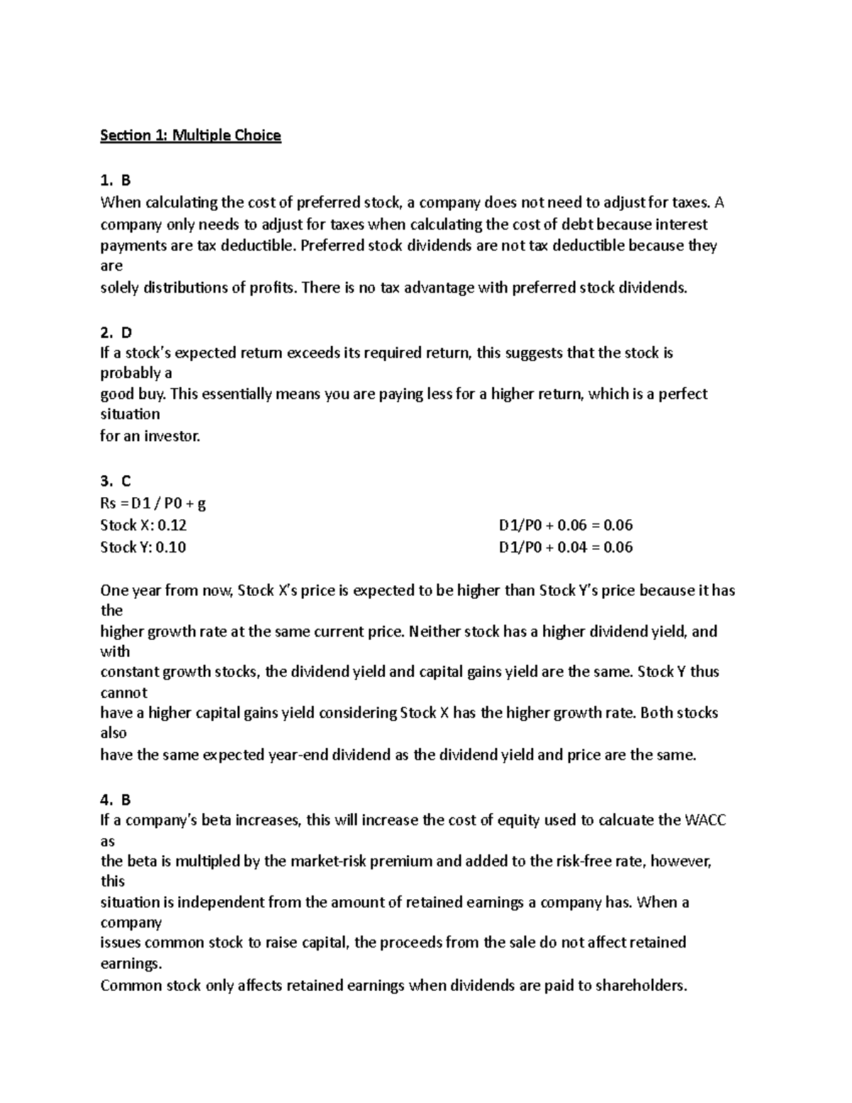 Financial Management Final Exam Review - Multiple Choice - Section 1 ...