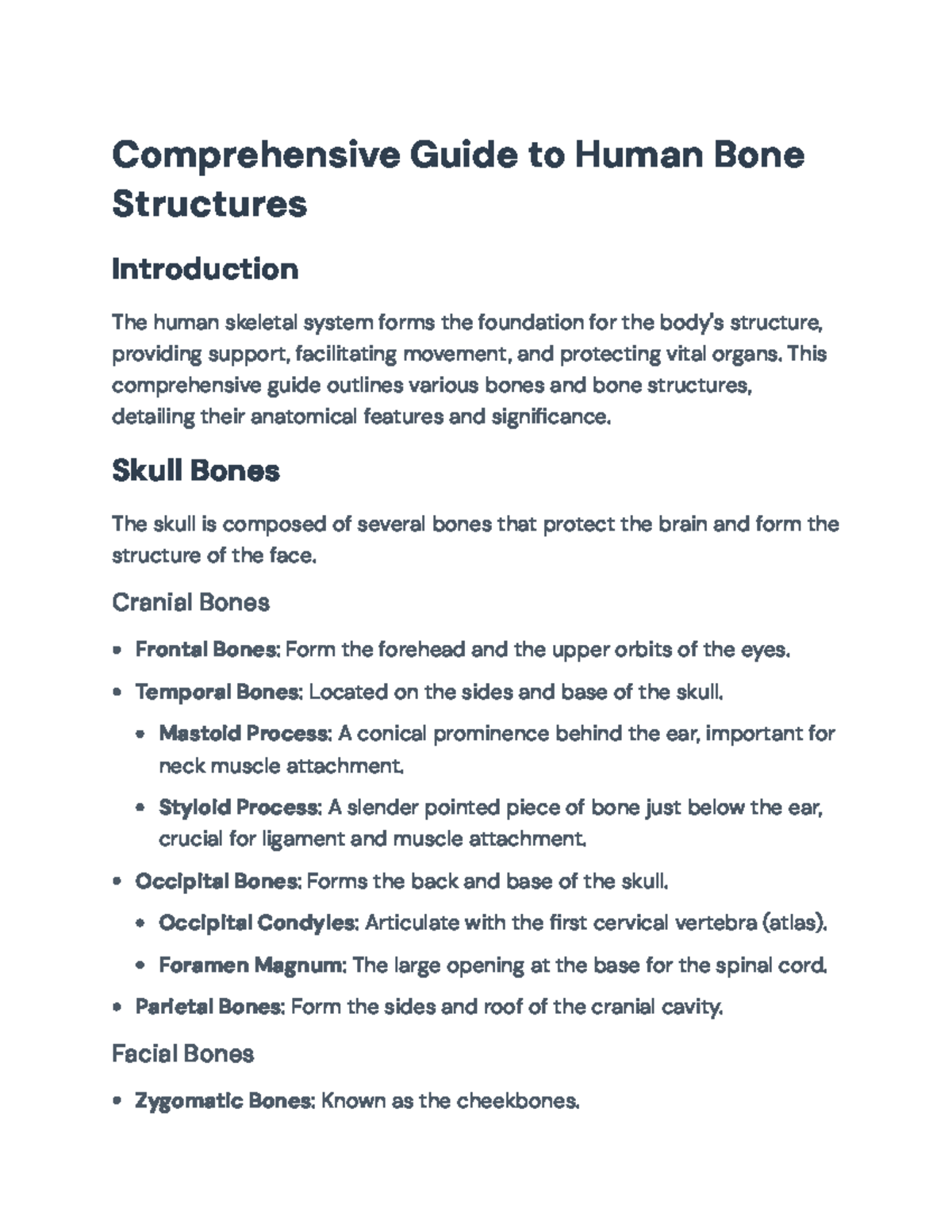 Comprehensive Guide to Human Bone Structures (BIO101 Lecture Notes ...