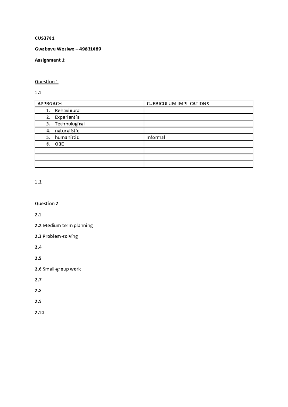 CUS3701 Assignment 2: Effective Questioning Strategies in Education ...