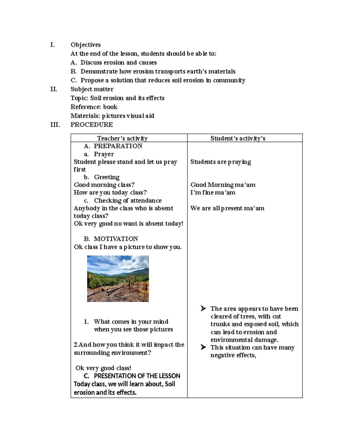 Science Lesson: Understanding Soil Erosion and Its Effects - Studocu
