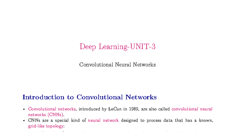 Unit 3 DL v1 - Notes on Convolutional Neural Networks - Studocu