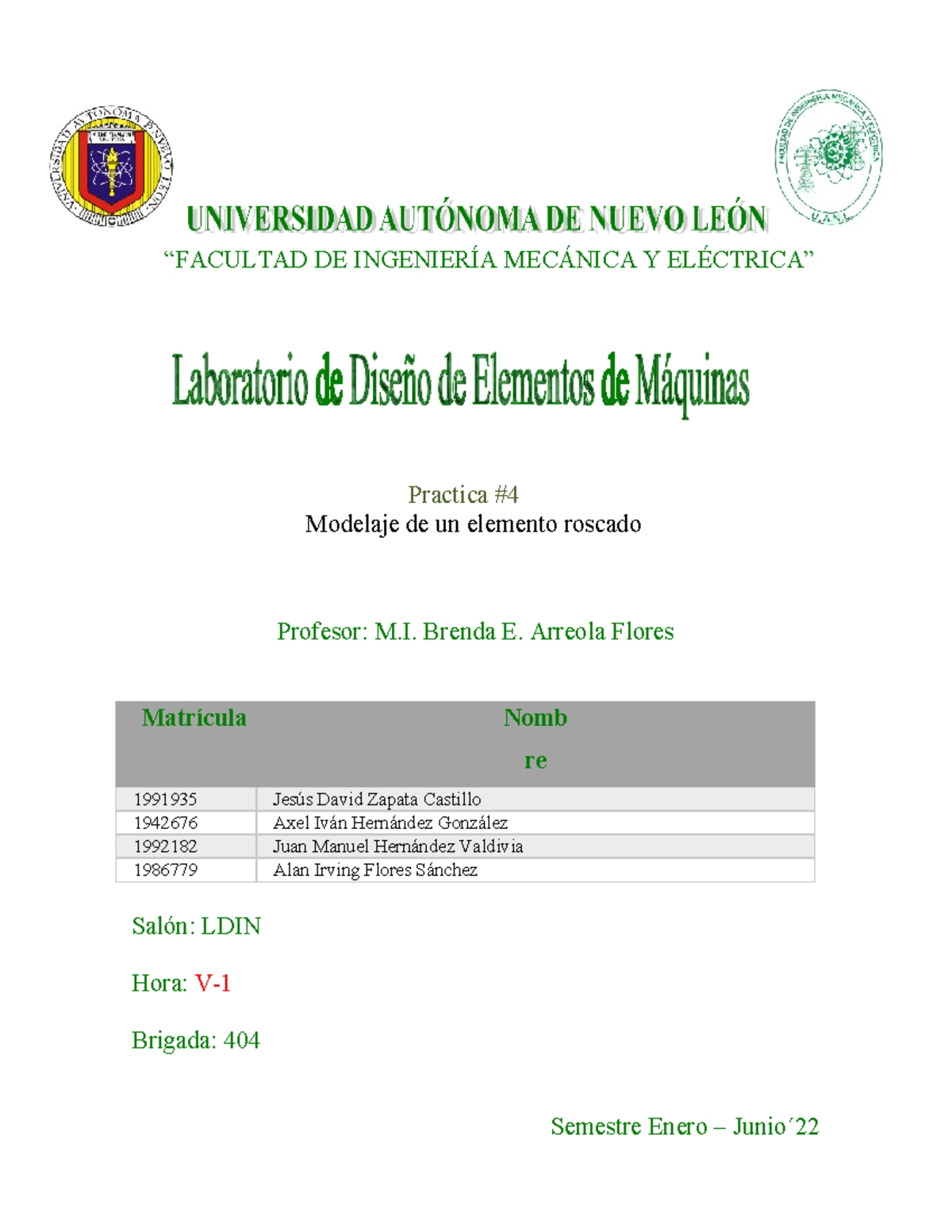 Práctica 4 Lab Dem Diseño De Elementos De Máquinas Y Laboratorio