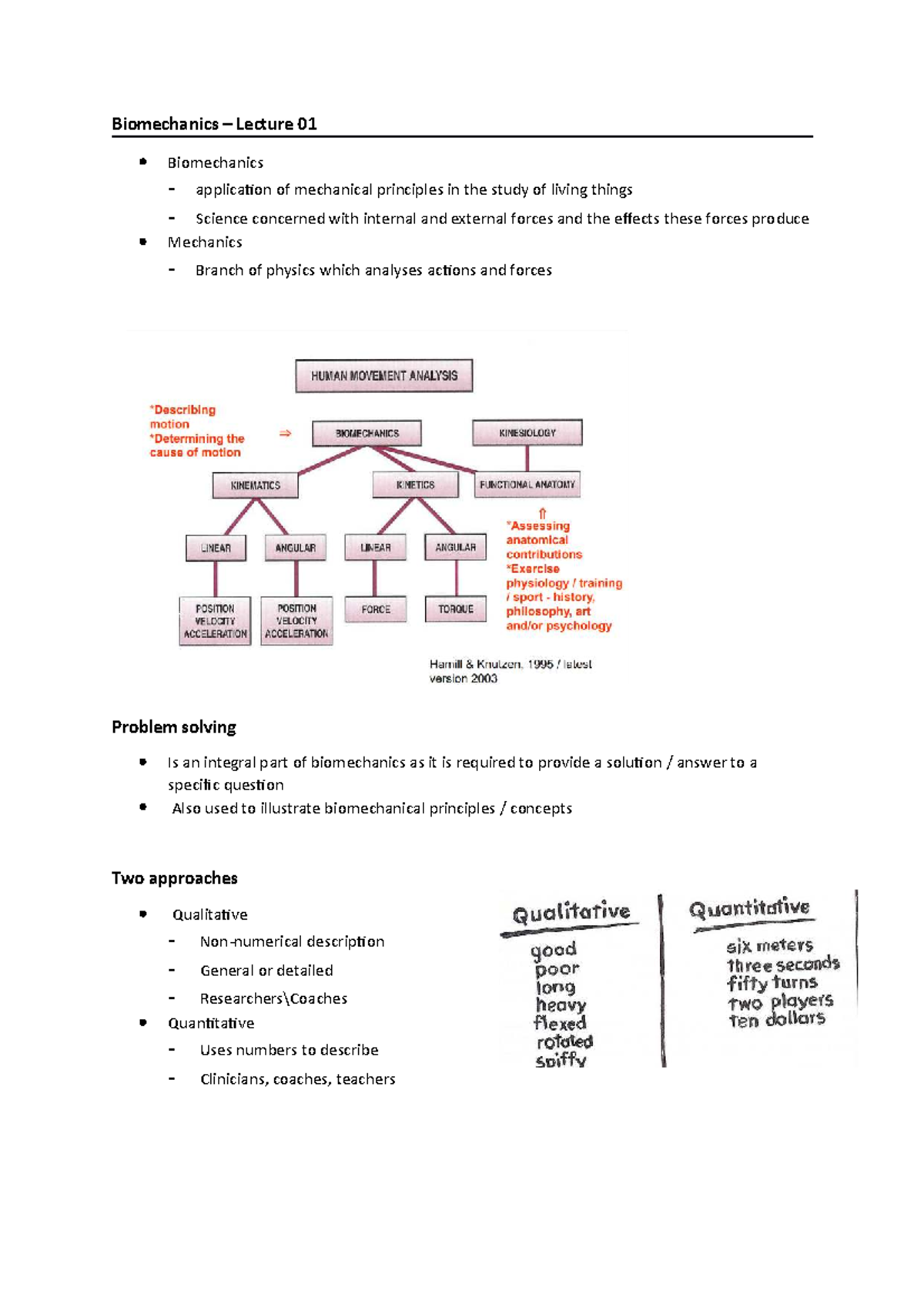Biomechanics Lecture Notes - Lec 01 (Mech Principles & Motion Analysis ...