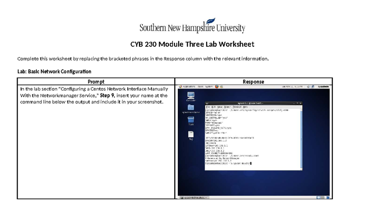 CYB 230 Module 3-2 Lab: Basic Network Configuration Worksheet - Studocu