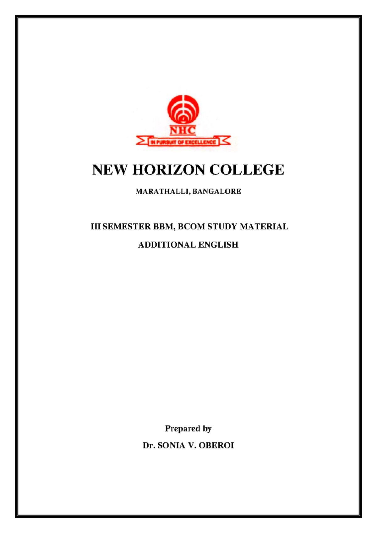 3 SEM - Additional English - NEW HORIZON COLLEGE MARATHALLI, BANGALORE ...