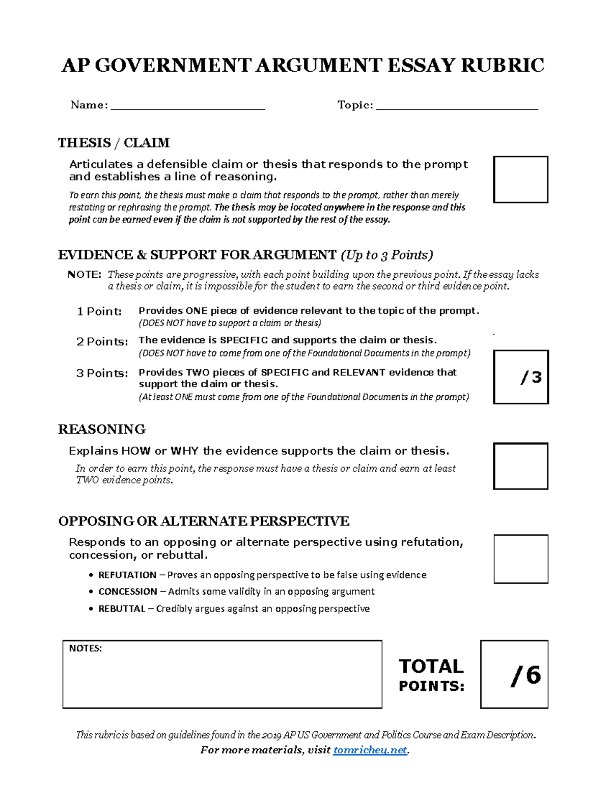 AP Government Argumentative Essay Rubric Guide - Studocu