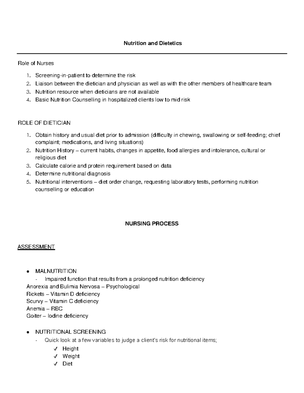 Nutrition and Dietetics Lecture Notes - Bachelor of Science in Nursing ...