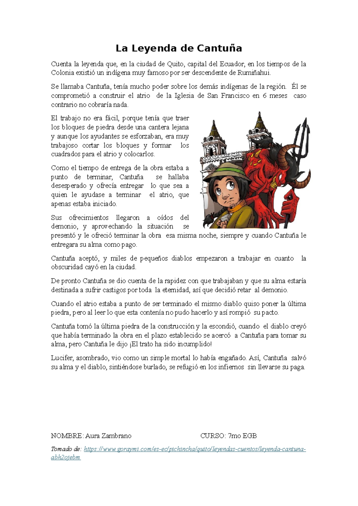 La Leyenda de Cantuña - Análisis y Resumen - LENGUAJE - Studocu