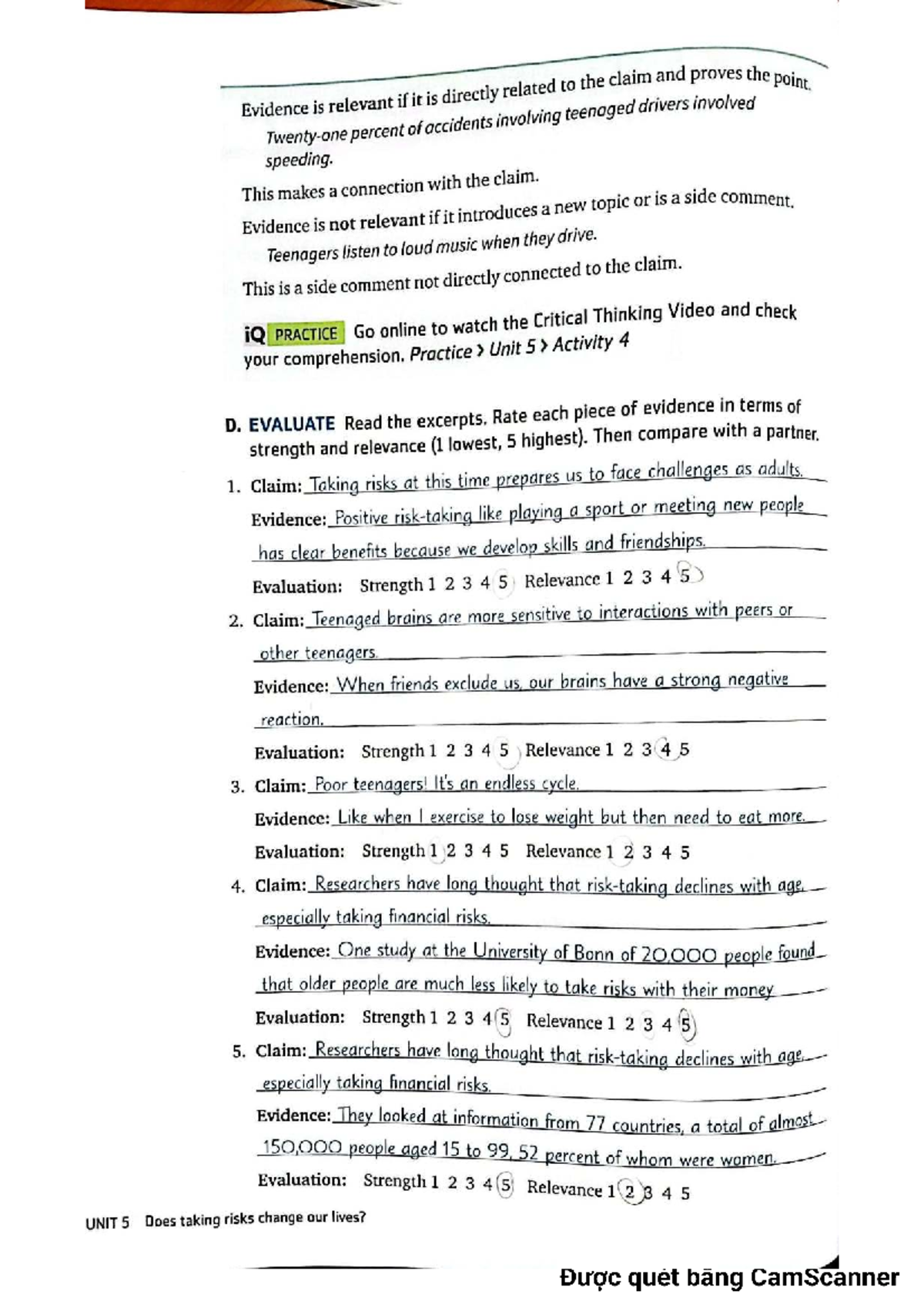 Unit 5: Evaluating Evidence and Risk in Critical Thinking - Studocu