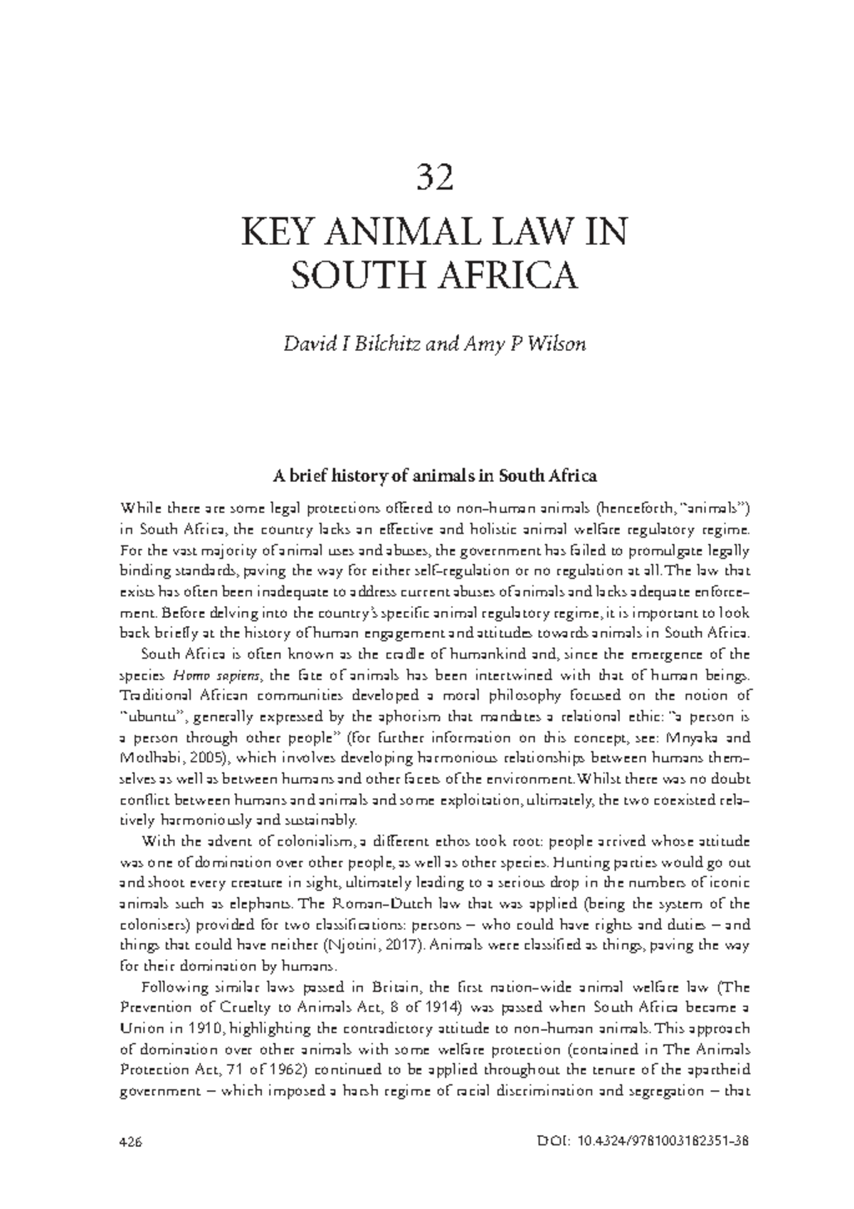 Key Animal Law in South Africa: Historical Context and Current ...