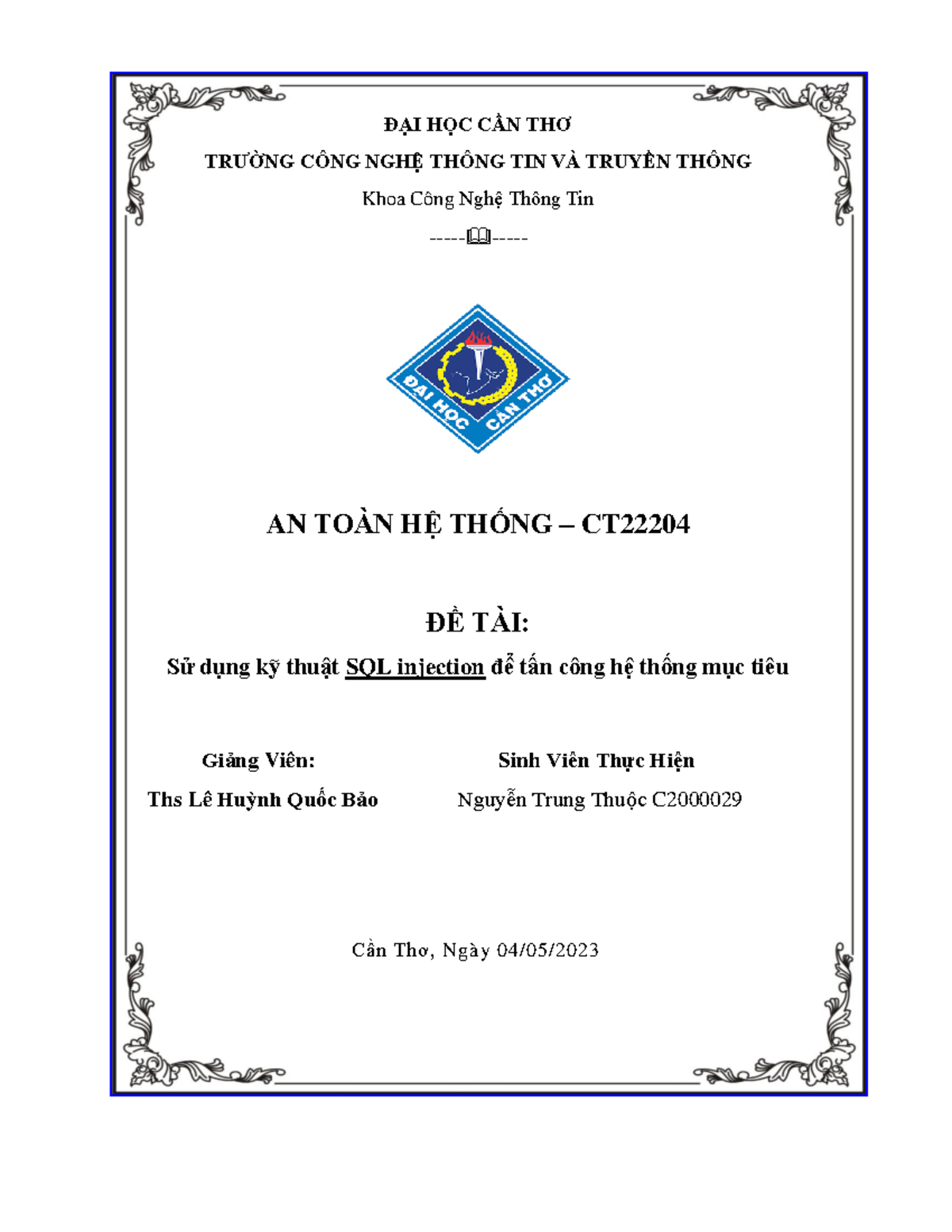 Đồ án An toàn hệ thống - Tấn công SQL Injection và biện pháp phòng ngừa ...