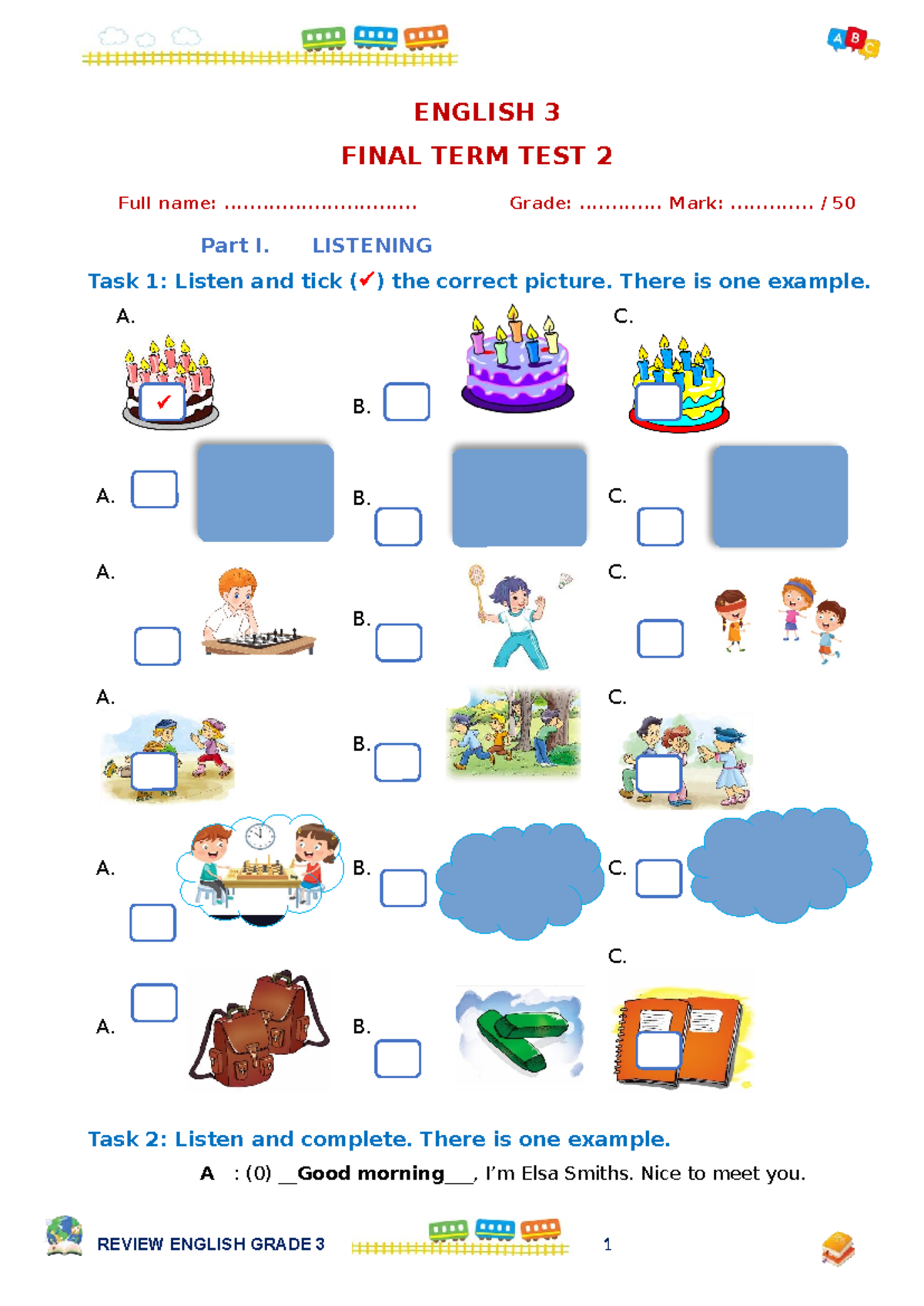 GL3-Finalterm 2 - Grade 3 - ENGLISH 3 FINAL TERM TEST 2 Full name