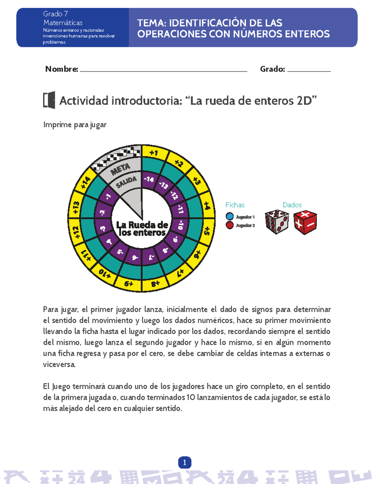 Actividades y juegos sobre operaciones con números enteros - Grado 7 ...