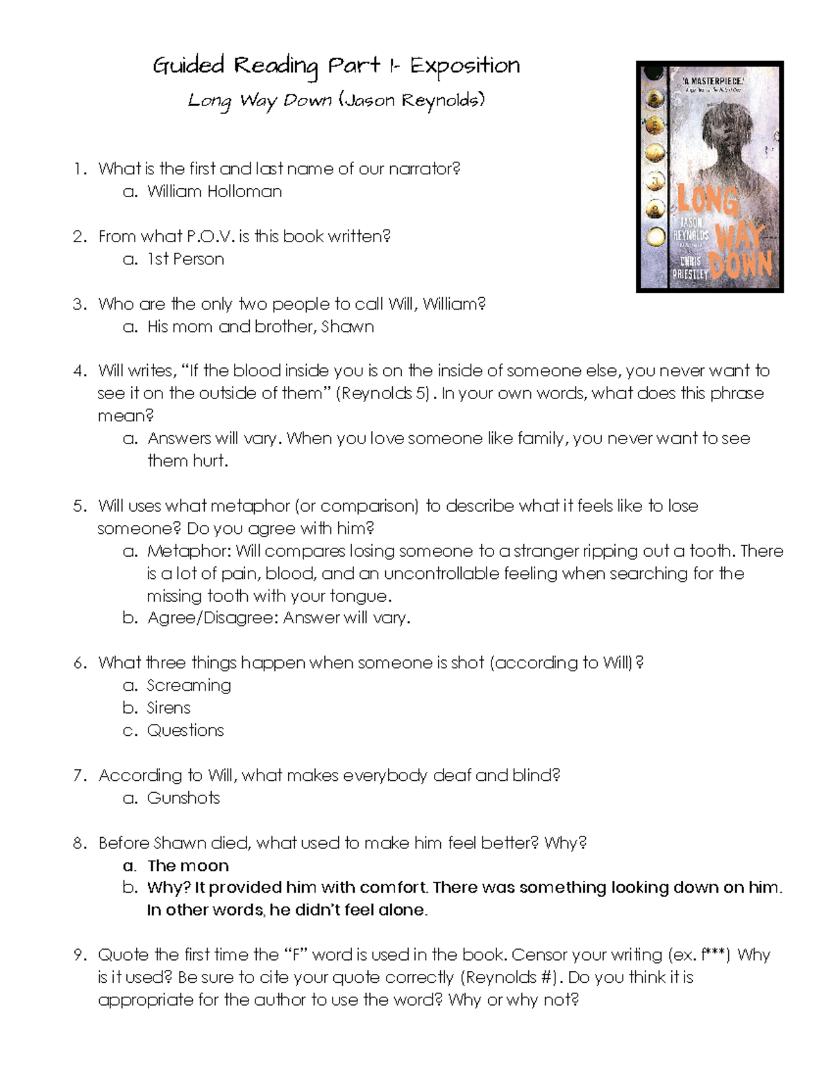 TS2 Long Way Down Reading Guide - Answer Key & Analysis - Studocu