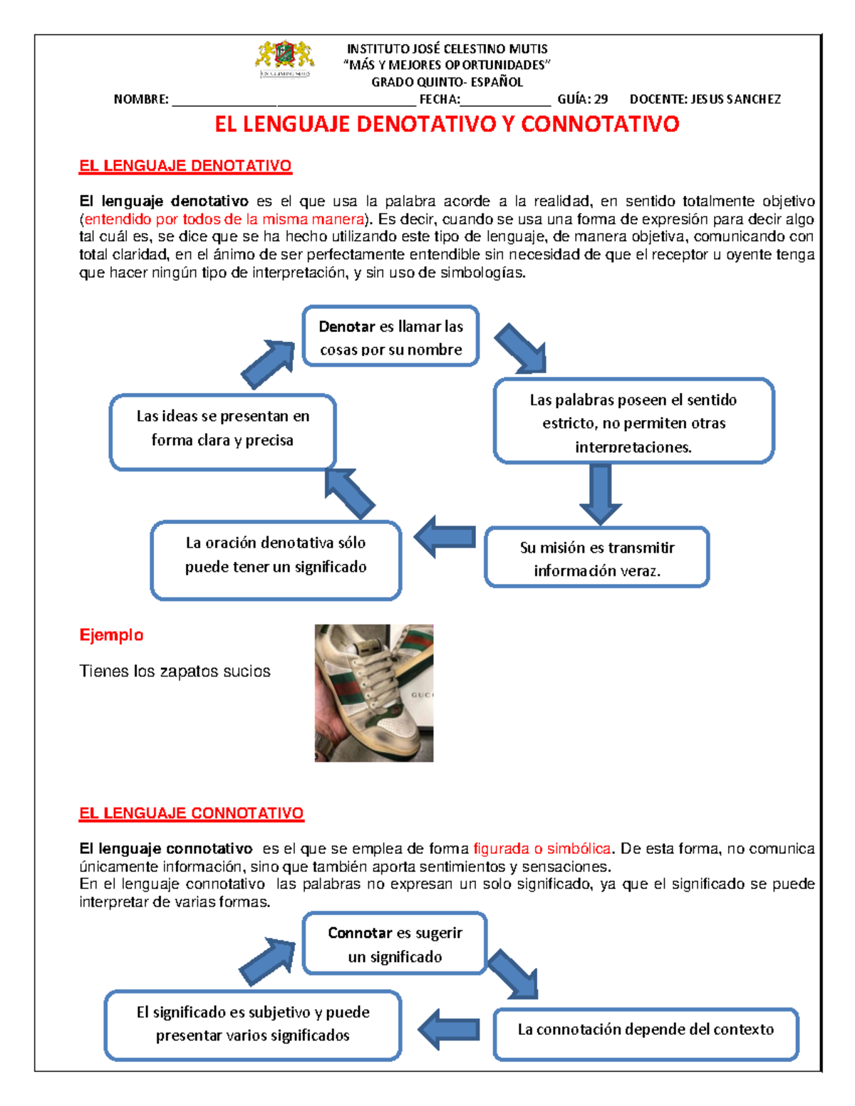 Guía 29: Lenguaje Denotativo y Connotativo - Grado Quinto - Español - Studocu