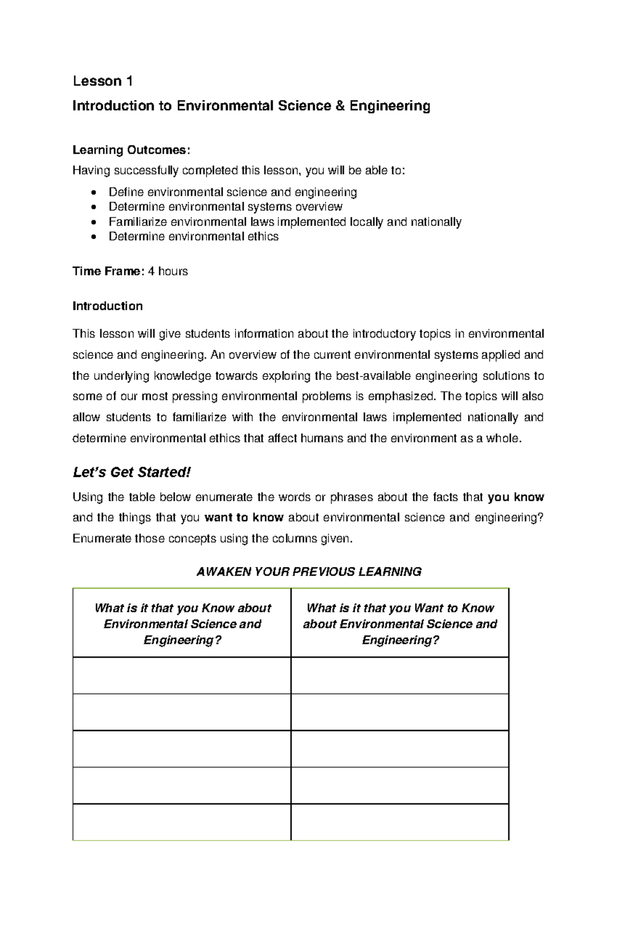 Lesson 1 - Intro to Environmental Science & Engineering (ENGR101) - Studocu