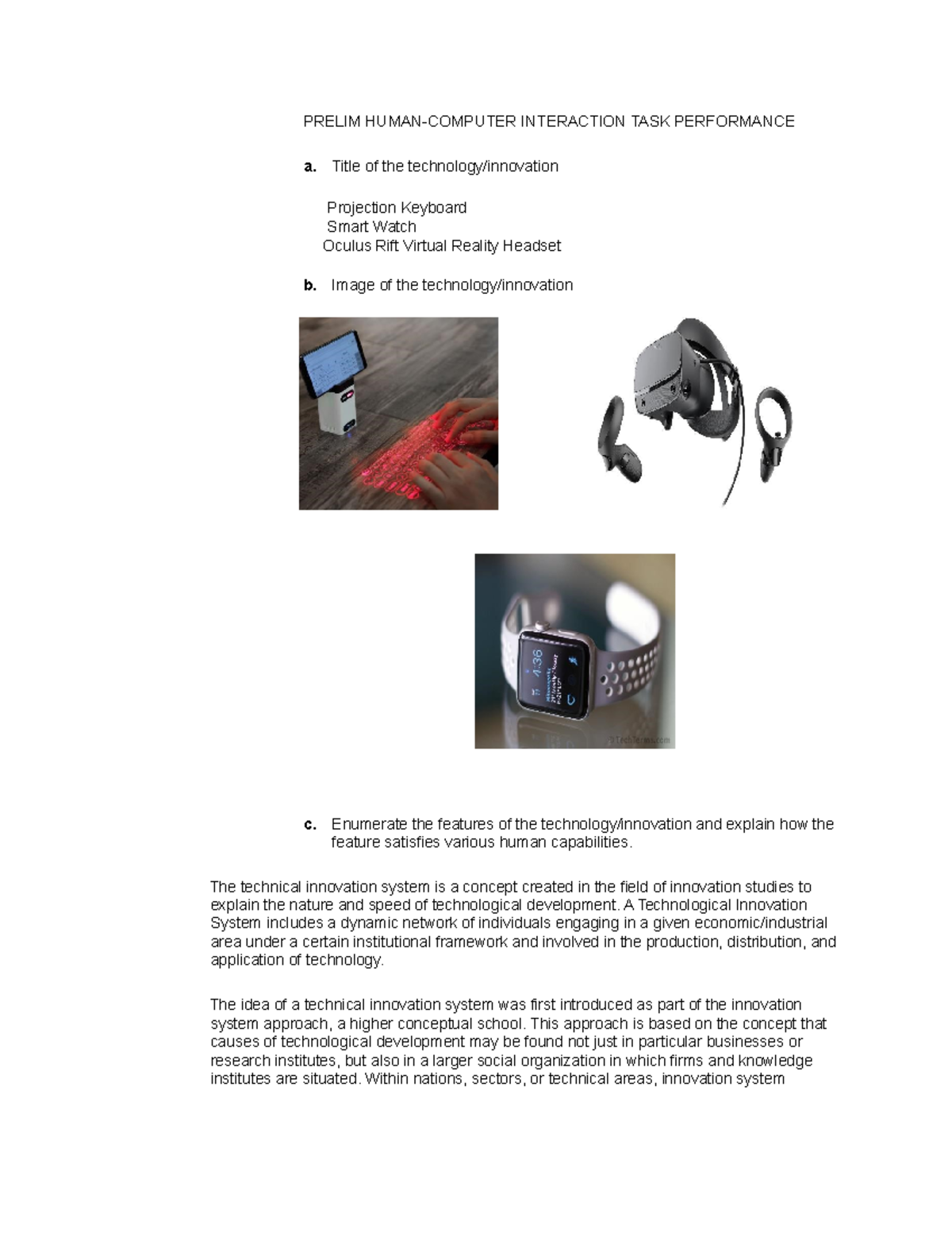 Prelim HCI Task Performance: Innovations in Tech Interaction - Studocu