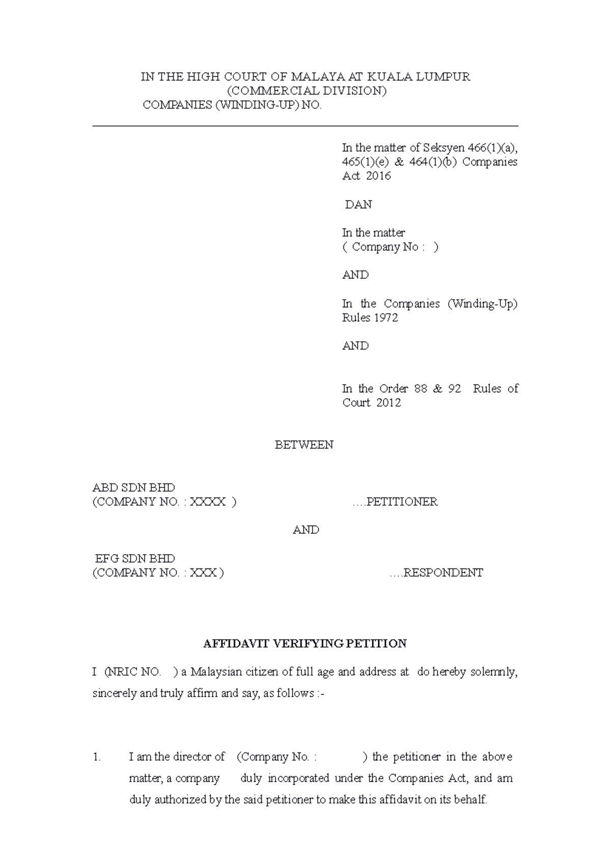 Affidavit Verifying Petition (Comp. Winding-Up) - High Court Kuala ...