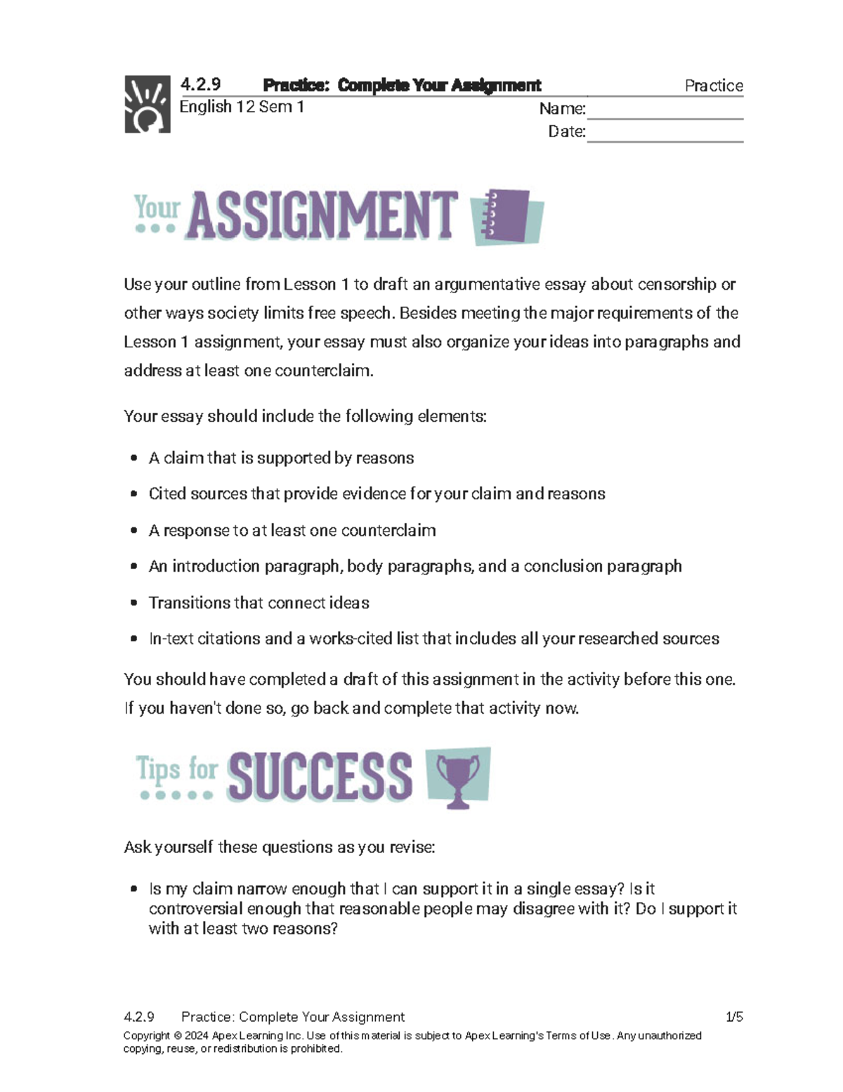4.2.9 English 12 Sem 1: Argumentative Essay on Censorship - Studocu