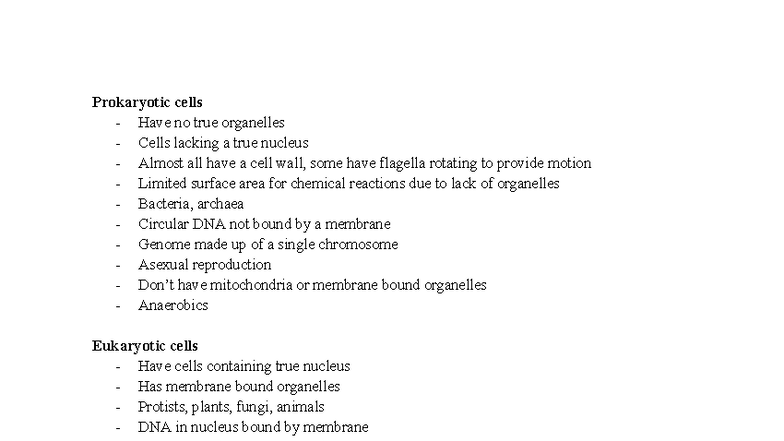 Diversity Review - Prokaryotic and Eukaryotic Cells Overview - Studocu