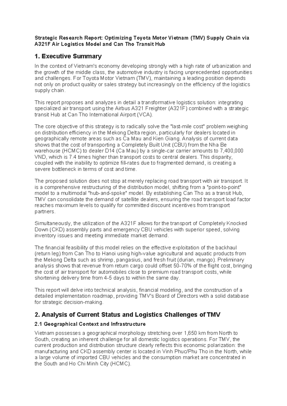 Optimizing TMV Supply Chain: A321F Logistics & Can Tho Hub Strategy ...