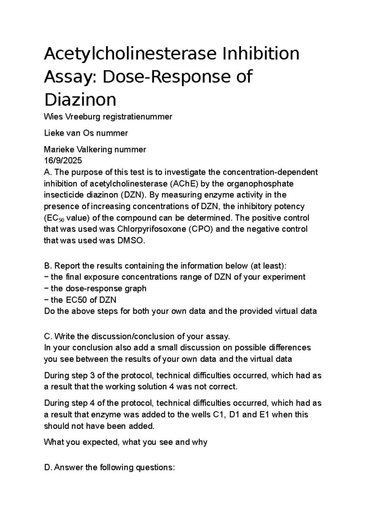 AChE Inhibition Assay of Diazinon: Protocol & Results (Gen Tox, Sept ...