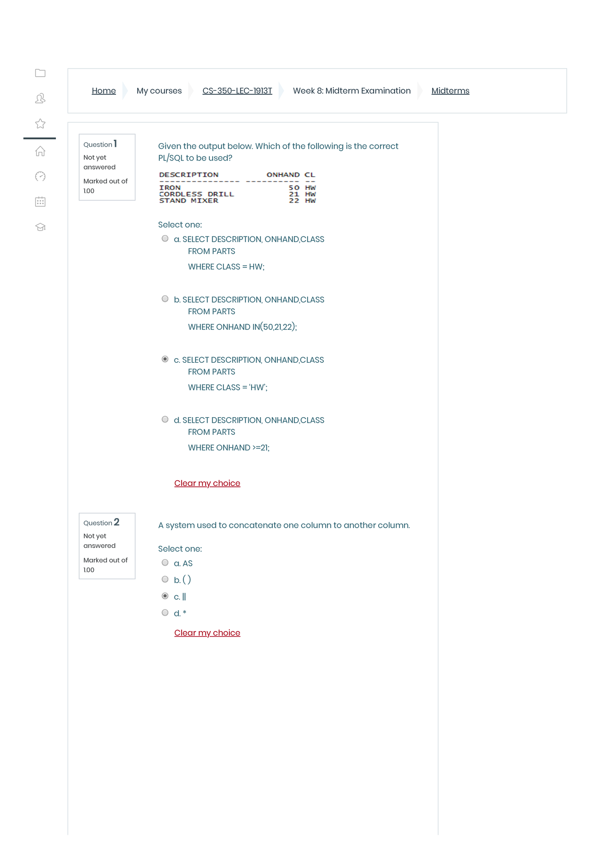 Pdfcoffee - adadad - Home My courses CS-350-LEC-1913T Week 8: Midterm Examination Midterms ...