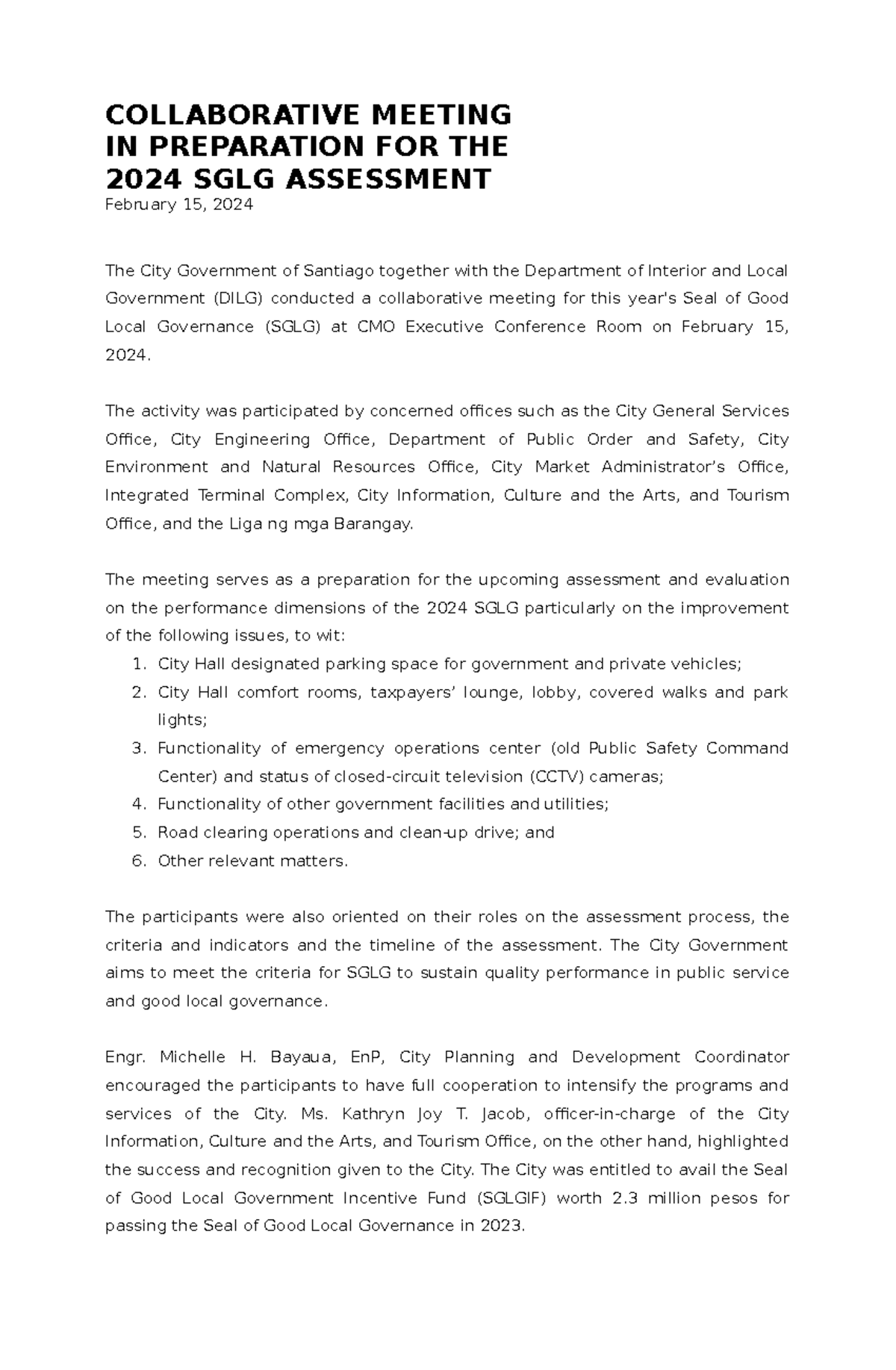 Narrative Report - 2024 SGLG Collaborative Meeting - COLLABORATIVE ...