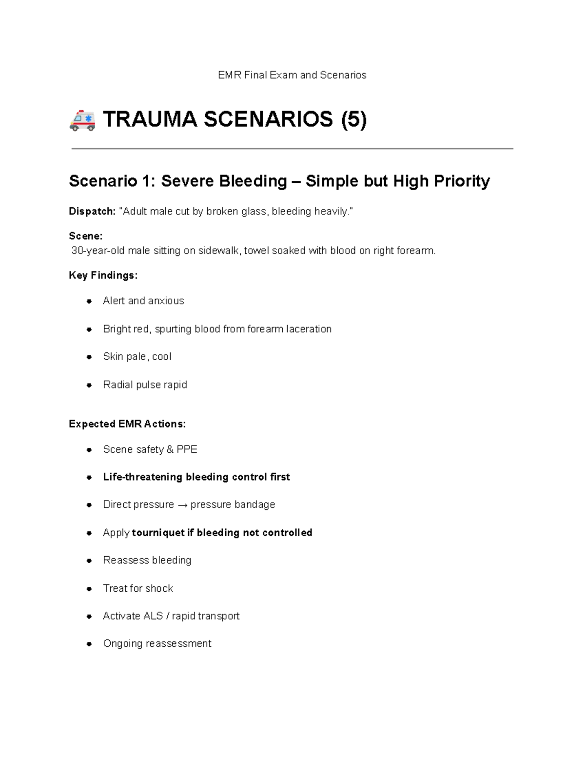 EMR Final Exam Study: Trauma & Medical Scenarios Analysis - Studocu