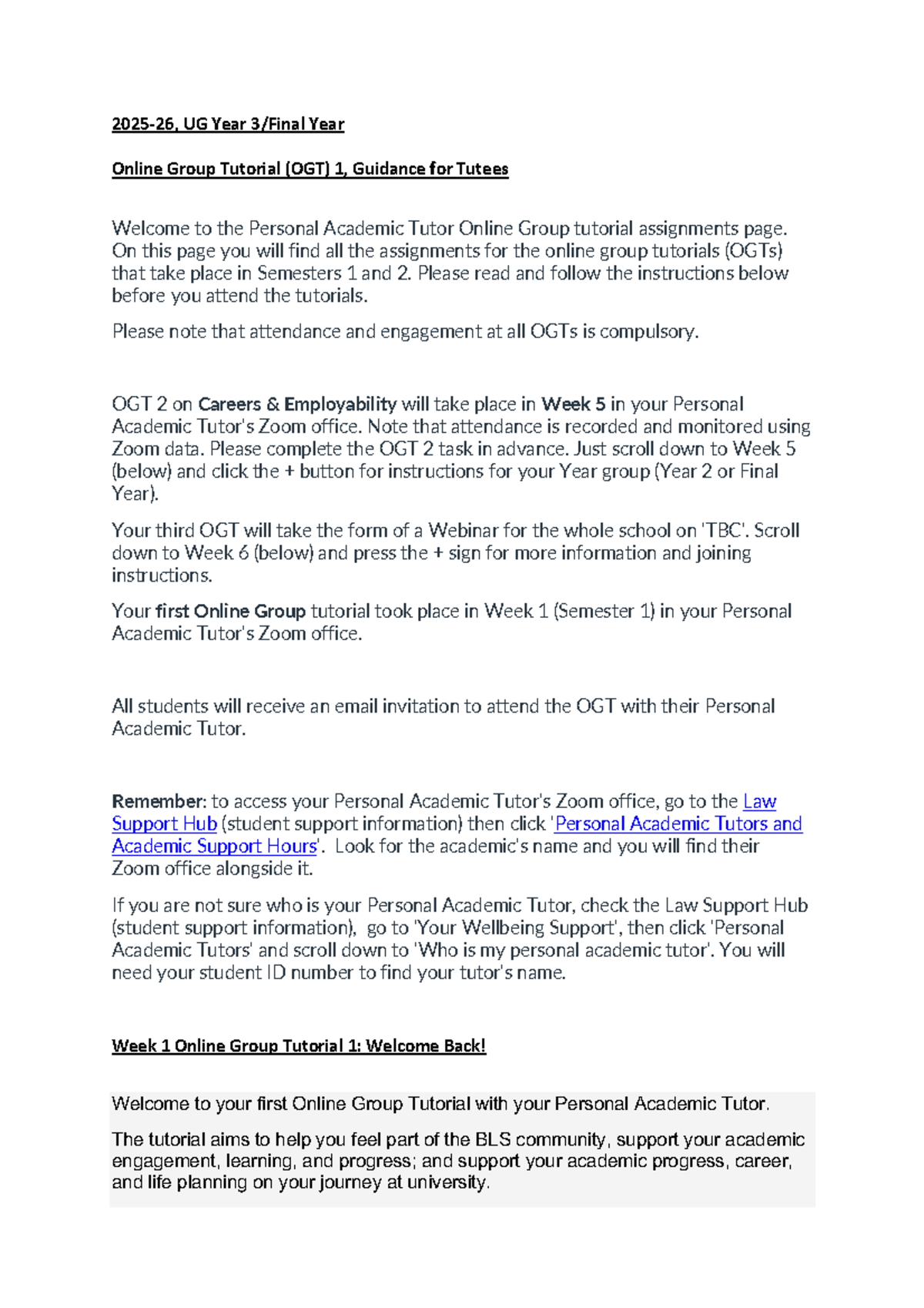 UG Year 3 Final Year OGT 1: Student Guidance for 2025-26 - Studocu
