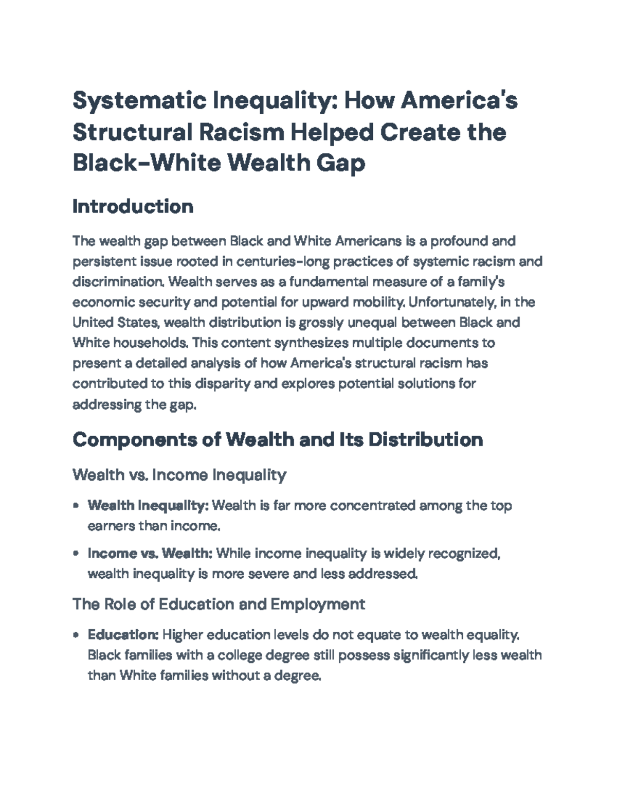 Systematic Inequality: Understanding the Black-White Wealth Gap in ...
