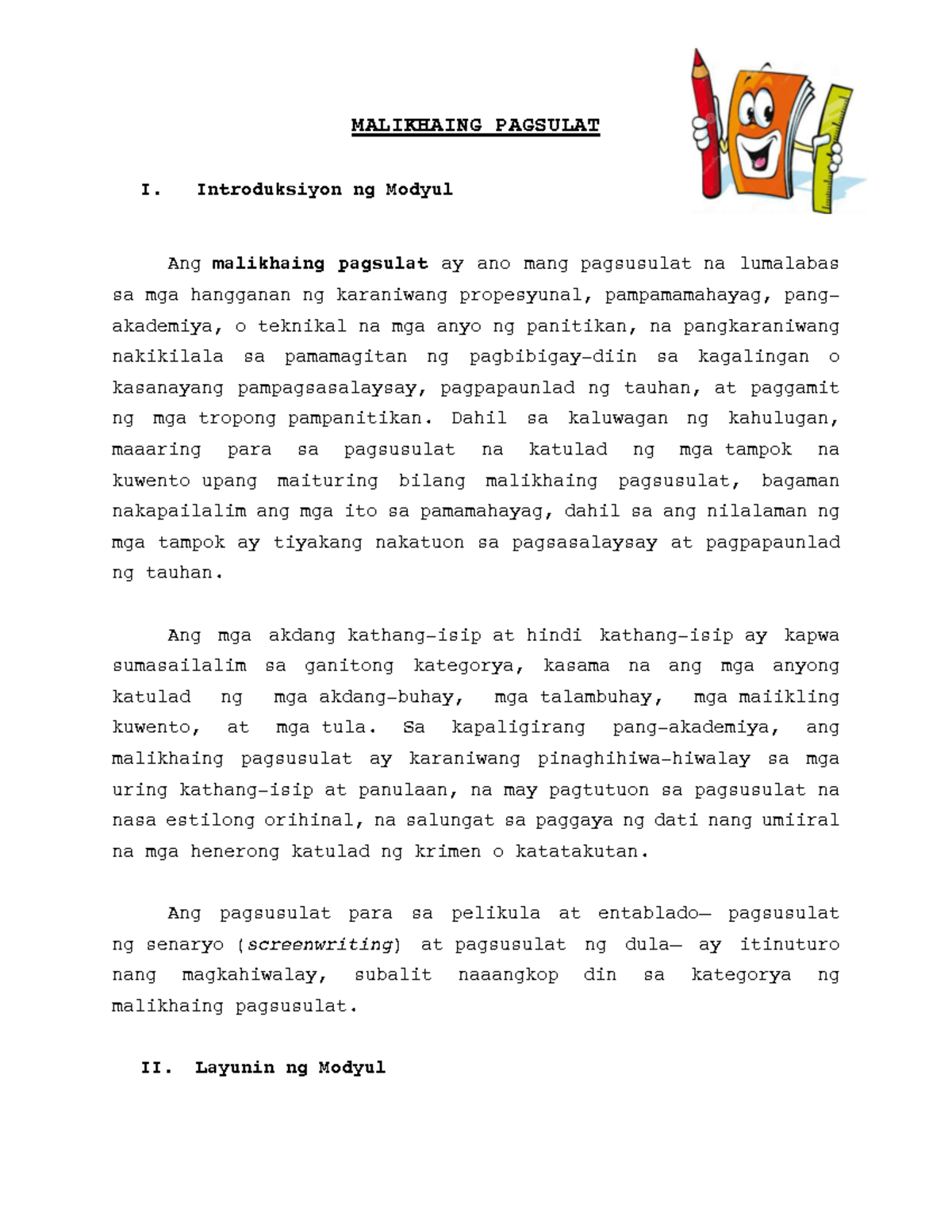 ELEC-2 - Supplementary Guide for Creative Writing in Filipino - Studocu