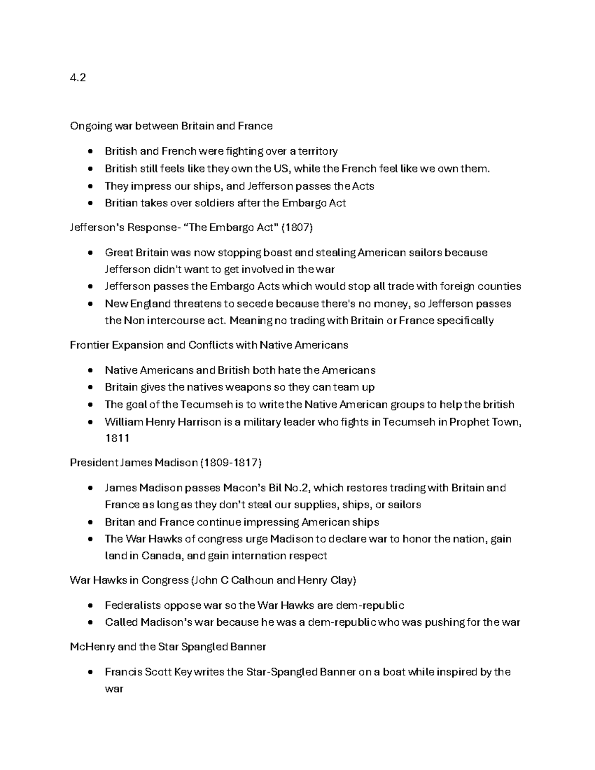 4.2 Guided Notes: U.S. Conflicts with Britain & Native Americans - Studocu