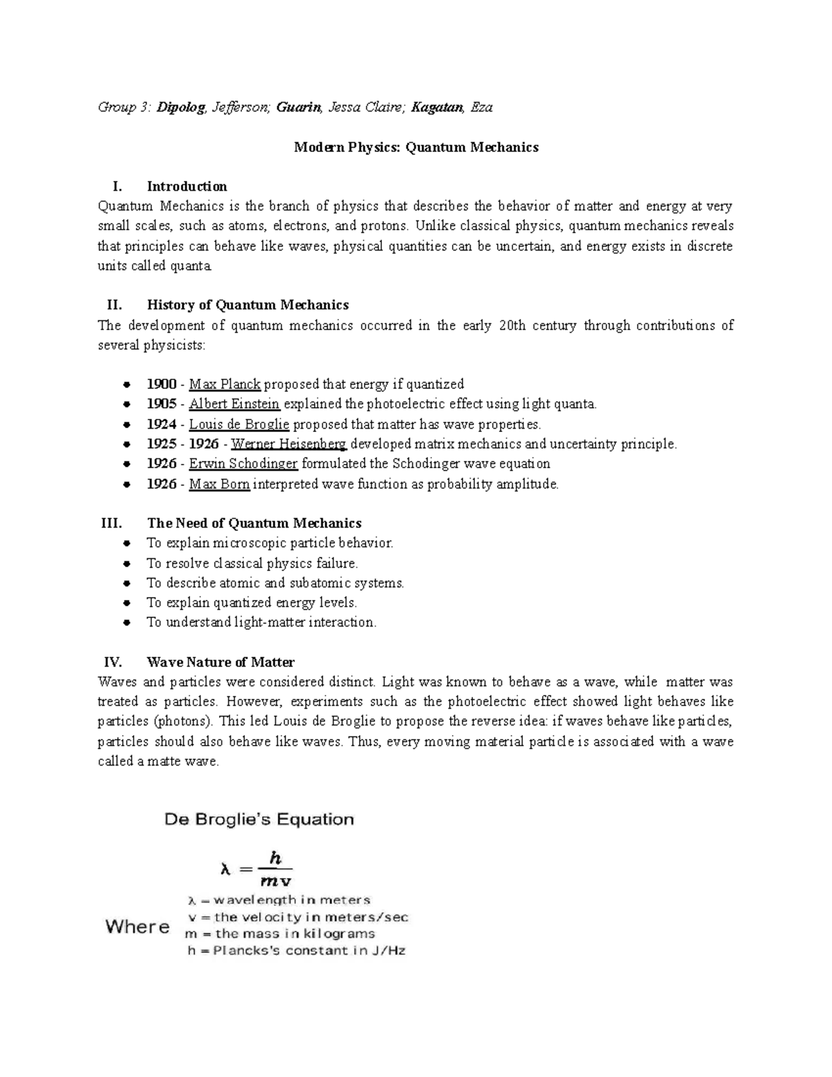 Group 3: Quantum Mechanics Overview and Key Concepts - Studocu