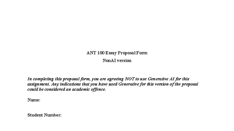ANT 100 Essay Proposal Form (Non-AI Version) - Studocu